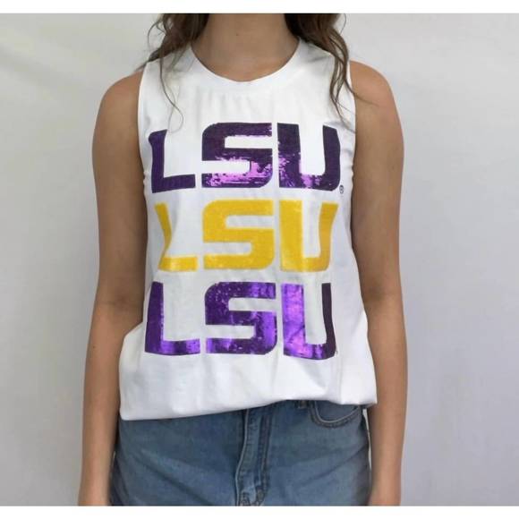 BOMB | Tops | New Bomb Lsu Block Sequin Tank In White | Poshmark